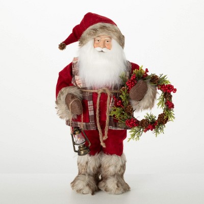 19"h Sullivans Christmas Fur Plaid Rustic Santa Figure Multicolor : Target