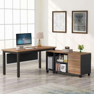 Tribesigns 55 Inch Computer Desk With 2 Drawers Brown : Target