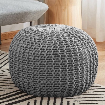 Cheer Collection 18 Round Cable Knit Pouf Ottoman Gray