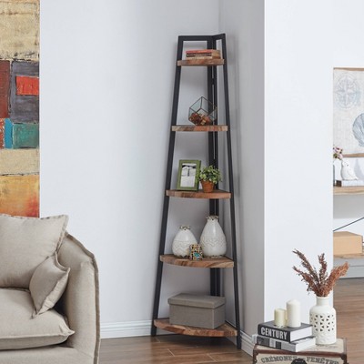 Save 25% • 70" Free Standing 5 Tier Pyramid Corner Shelf Black/Rustic ...