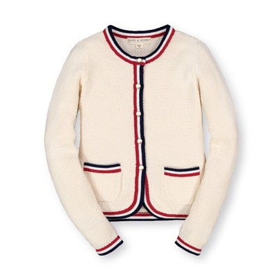 Hope & Henry Girls' Organic Cotton Fancy Cardigan With Stripe Trim ...