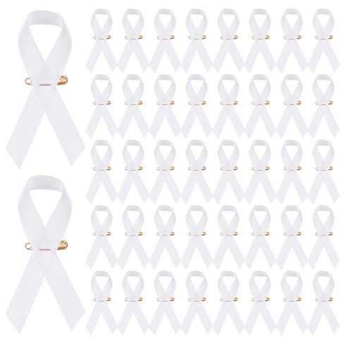 Unique Bargains Satin Awareness Ribbons With Safety Pins 100 Pcs White ...