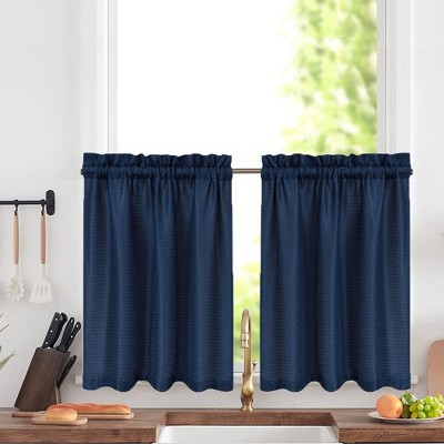 Waffle Weave Short Kitchen Tier Curtains, Navy Blue, 60" X 24" : Target
