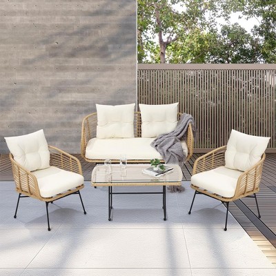 4-piece Patio Furniture Set,boho Rope Wicker Bistro Sets : Target