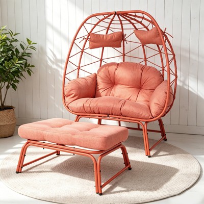 Double Patio Egg Chair with Ottoman, 680LBS Capacity, Weather-Resistant ...