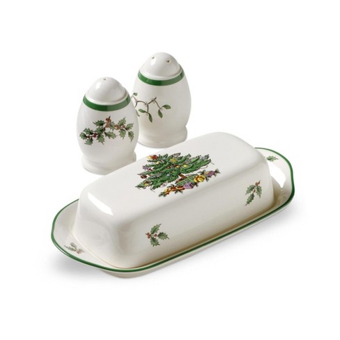 Spode Christmas Tree 3-piece Hostess Set, Butter Dish & 3" Salt/pepper ...