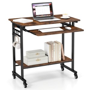 Costway Mobile Laptop Desk with Keyboard Tray, Lower Shelf, 3 Hooks, 4 ...