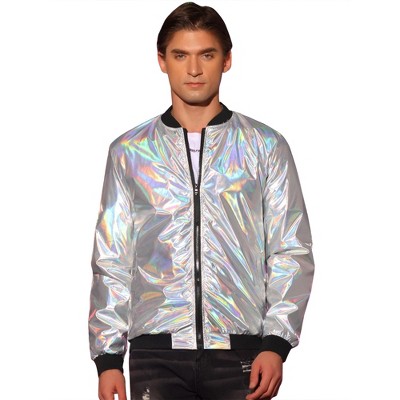 Lars Amadeus Men's Solid Zipper Sparkle Shiny Holographic Hooded ...