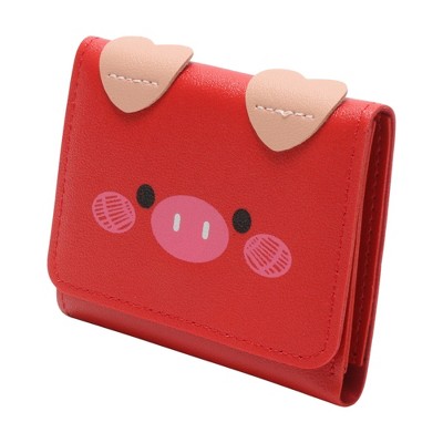 Unique Bargains PU Leather 3-Fold Solid Wallet 4.4x3.8in Red : Target