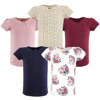 Hudson Baby Girl Short Sleeve T-shirts, Blush Navy Floral, 4 Toddler ...