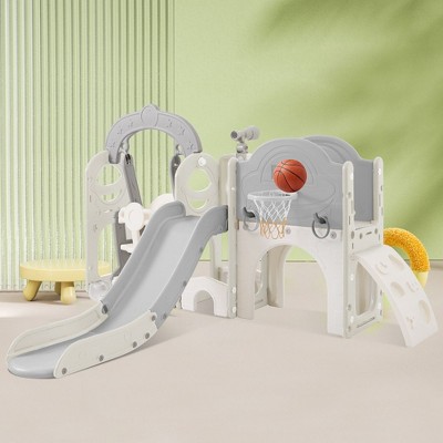 Outsunny Wooden Outdoor Playset With Baby Swing Seat, Toddler Slide ...