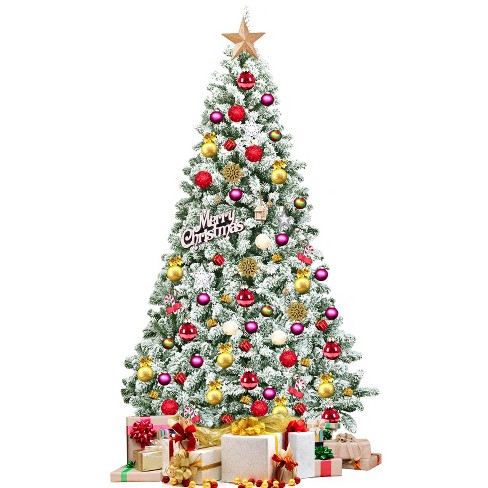 Tangkula 7.5ft Artificial Hinged Christmas Pines Tree Snow Flocked ...