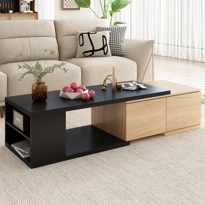 Modern Extendable Sliding Top Coffee Table With Storage, White+walnut ...