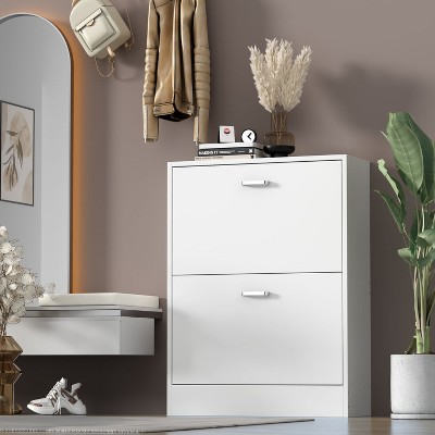 Famapy White Modern Shoe Cabinet Entryway Shoe Rack 2 Tier Shelves : Target