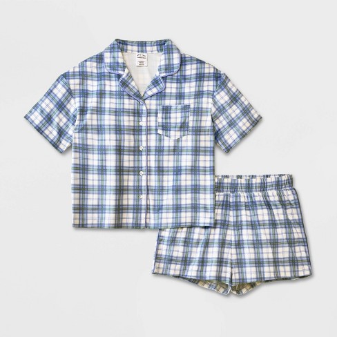 Girls' Short Sleeve Plaid Button-up Pajama Set - Art Class™ Blue L : Target