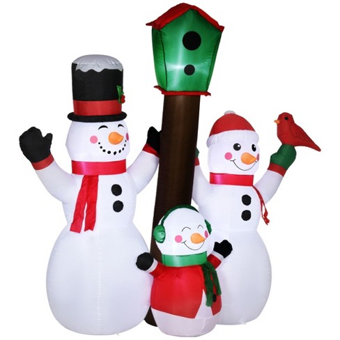 Homcom 7ft Christmas Inflatables Outdoor Decorations Snowman Family ...