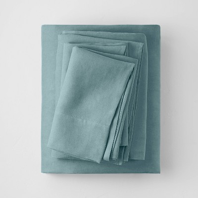 King 100% Washed Linen Solid Sheet Set Light Teal - Casaluna™ : Target