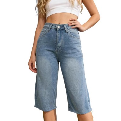 YESFASHION Women High Waist Stretch Loose Straight Pants Casual Jeans ...