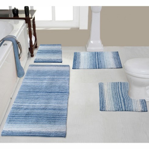 Set Of 4 Gradiation Rug Collection Blue Cotton Tufted Bath Rug Set ...