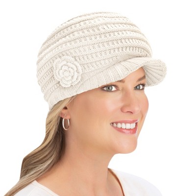 Collections Etc Crochet Flower Embellished Ribbed Knit Hat No Size ...