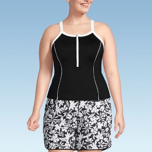 Lands' End Women's Plus Size Chlorine Resistant High Neck Zip Front ...