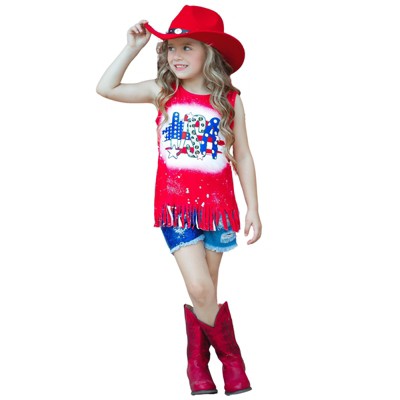 Usa Sparkle Sequin Denim Shorts Set Mia Belle Girls, Red, 2t : Target