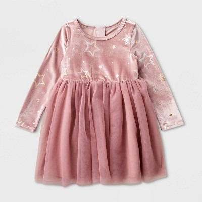 Toddler Girls' Adaptive Long Sleeve Star Velour To Tulle Dress - Cat ...