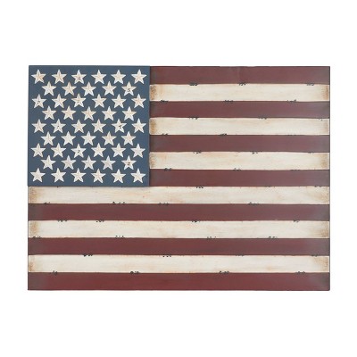 48" X 36" Metal American Flag Indoor Outdoor Wall Decor Red - Olivia ...