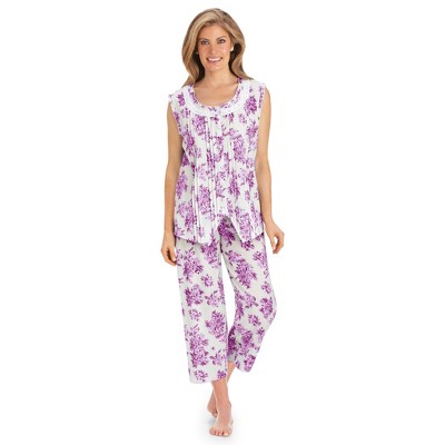 Collections Etc 2pc. Cotton Floral Sleeveless Capri Pant Pajama Set ...