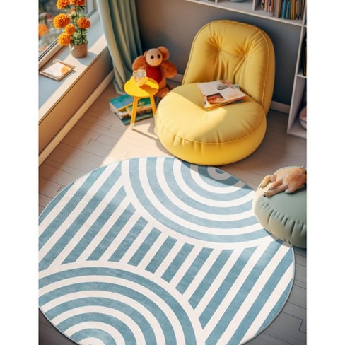 Unique Loom Whimsy Kids Collection Area Rug - Lines (4' 1" Round Sky ...