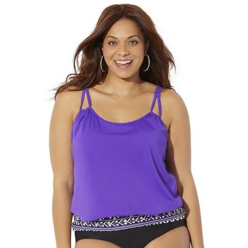 Swimsuits For All Women's Plus Size Loop Strap Blouson Tankini Top, 32 ...