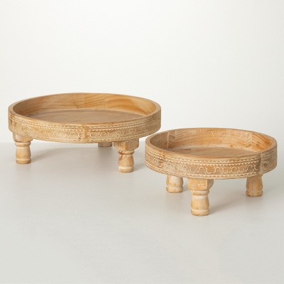 5.5"h Sullivans Round Wooden Pedestal Risers Set Of 2, Natural : Target