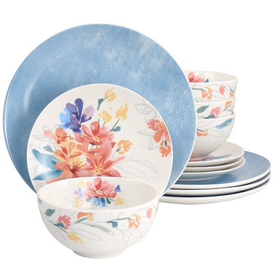 12pc Stoneware Tilley Dinnerware Set Blue - Threshold™ : Target