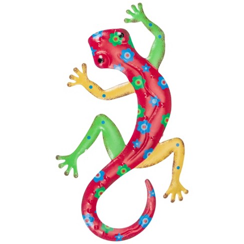 Northlight 11.75" Red Floral Metal Lizard Outdoor Wall Hanging : Target