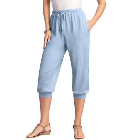 Roaman's Women's Plus Size Drawstring Soft Knit Capri Pant - 4x, Pale ...