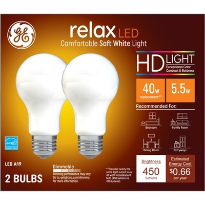 Ge 2pk 40w Relax A19 Led Hd Light Bulbs Soft White : Target