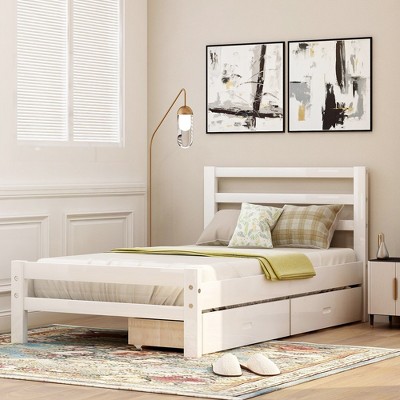 Twin Bed Frame With Headboard Two Drawers Easy Assembly Solid Wood Mdf Platform Bed Frames Under Bed Storage For Bedroom No Box Spring Needed Target