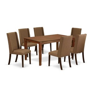 HomeStock 7-Piece Mahogany Finish Solid Wood Top Dining Table with 6 ...