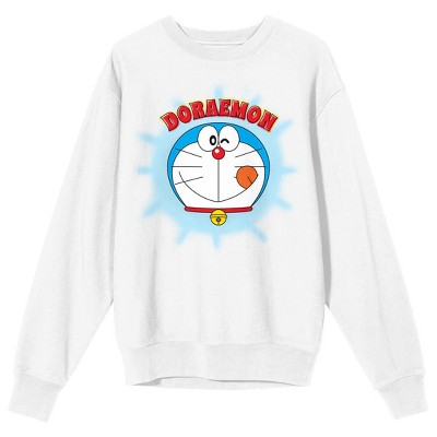 Doraemon Face With Tongue Out Women's White Long Sleeve Sweatshirt : Target