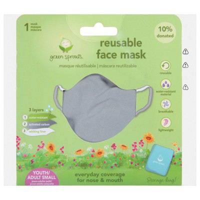 Green Sprouts Gray Reusable Youth/Adult Small Face Mask - 1 ct : Target