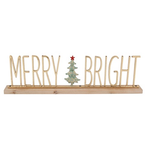 Northlight 23.5" Gold Merry And Bright Metal Christmas Sign Centerpiece ...