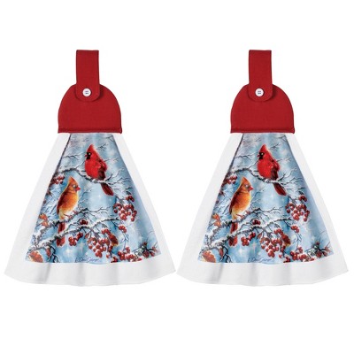 Collections Etc Set Of 2 Winter Cardinal Hanging Kitchen Towels : Target