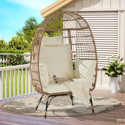 Outdoor Single Pe Rattan Woven Egg Chair,beige Fabric Upholstered ...