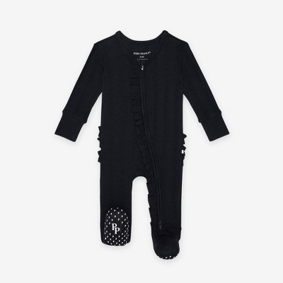 Infant Baby Black Pointelle Footie Ruffled Zippered One Piece - Posh ...