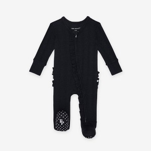 Infant Baby Black Pointelle Footie Ruffled Zippered One Piece - Posh ...