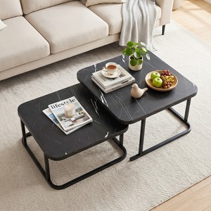 Costway Nesting Coffee Table Set of 2 with Faux Marble Tabletop & Metal ...