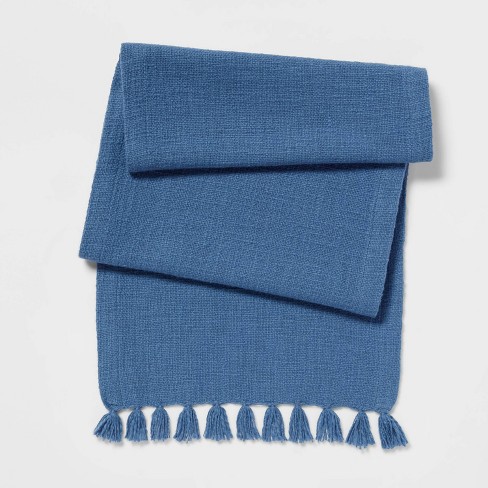 72" X 14" Cotton Textured Table Runner Blue - Threshold™ : Target
