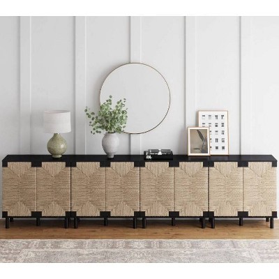 Nathan James Set Of 2 Kova Rattan Console Table With Doors Black : Target