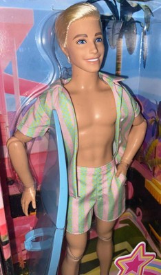 Barbie: The Movie Ken Doll Wearing Pastel Striped Beach Matching Set : Target