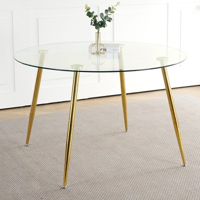 Uptown Dining Table Glass/gold Metal - Buylateral: Tempered Top, Angled ...